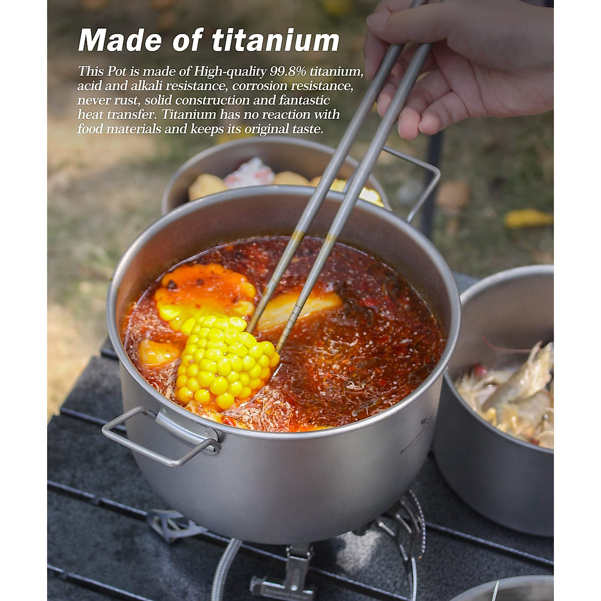 Boundless Voyage Camping Cookware Lightweight Cooking Pot Set Titanium Pot Portable for Outdoor Cooking Traveling Hiking Trekking Backpacking, 1-5 Person (2.4-Pot)