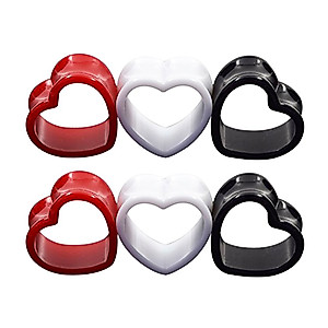 Qmcandy 6pcs Heart Shape Acrylic Ear Tunnels Plugs Set Mix Color Stretcher Expander Ear Gauge 00G