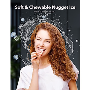 Nugget Ice Maker Countertop 44lbs, Pebble Ice Maker Machine, 15mins Ice-Making, Self-Cleaning, 4lbs Ice Backet, 2.2L Water Tank, Sonic Ice Maker for Home Office Bar Party