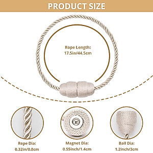NICEEC 2 Pack Strong Magnetic Curtain Tiebacks Handmade Weave Side Rope Curtain Holdbacks Unique & Elegant Decorative Curtain Drape Tie Backs for Home & Office & Outdoor Window Drapery (Beige)
