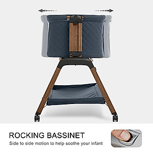 Jimglo 3 in 1 Baby Bassinet, Rocking Bassinets with Comfy Mattress and Wheels, Adjustable Height Bassinet Bedside Sleeper, Easy Folding Portable Crib for Newborn (Navy Blue)