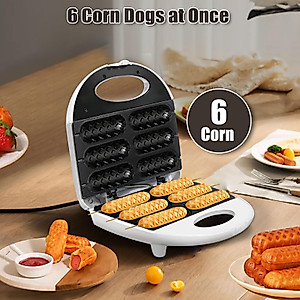 Corn Dog Waffle Maker Small, Hot Dog Waffle Machine with Non-stick Coating Plate, Waffle Dog Maker Toaster Make 6 Corn Dogs, Corn Dog Waffle Machine Make Corn Dog in Minutes, White