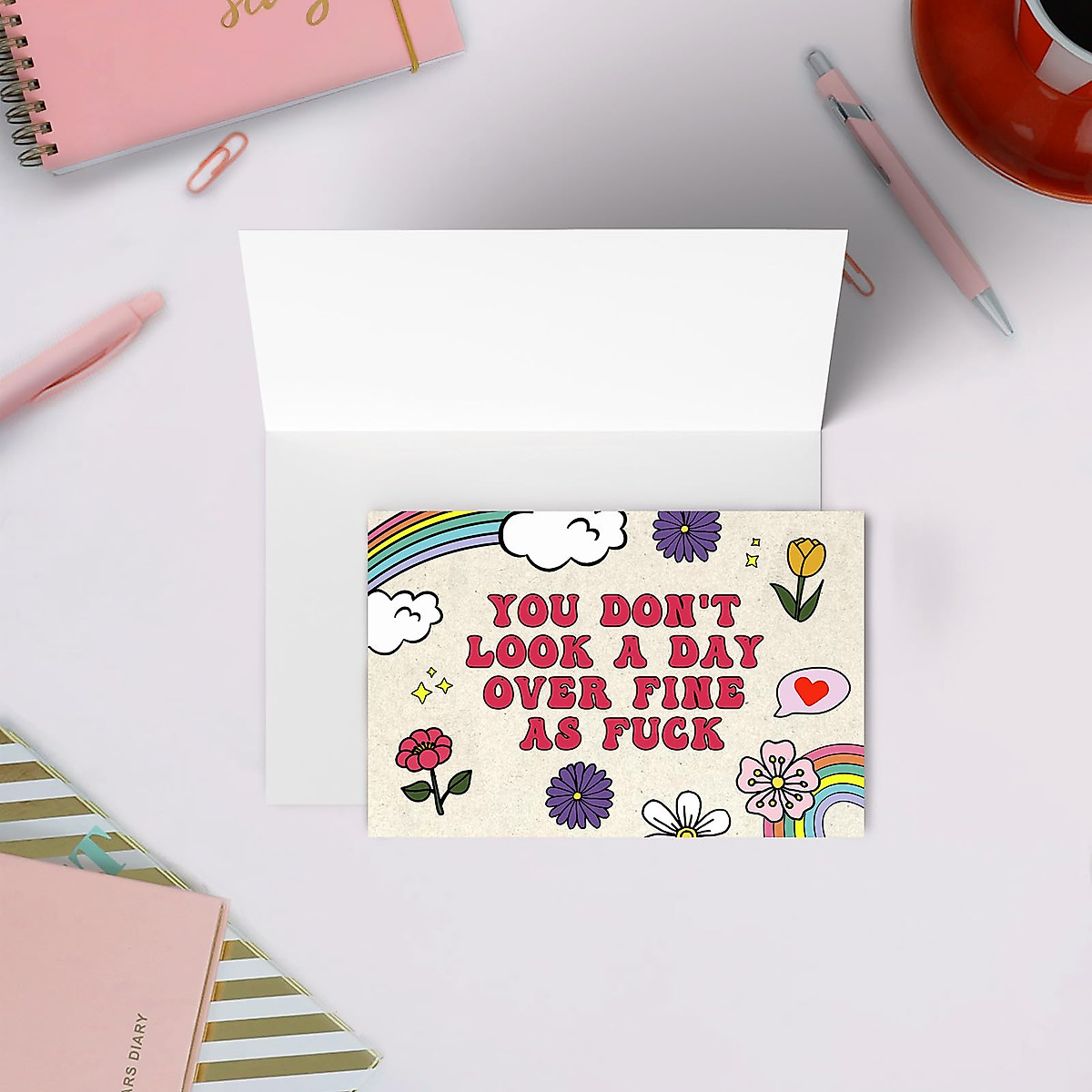 SuperShunhu Funny Birthday Card for Her, Birthday Gift for Girlfriend Wife, Happy Birthday Card for Friend Bestie, You Don’t Look A Day Over Fine AF Card