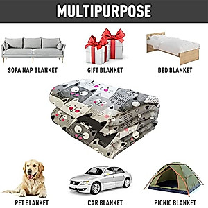 YISUMEI Cute Cat Throw Blanket Grey and White Smiling Cat Fleece Blanket Soft Warm Cozy for Kids Adult Gifts 50"x60"