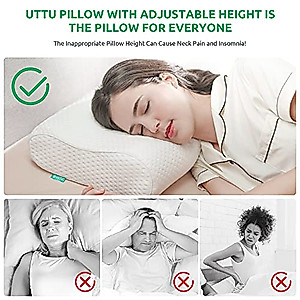 UTTU Sandwich Pillow Queen Size, Orthopedic Pillow for Neck Pain Relief, Cervical Pillow for Back Pain, Neck Support for Side Sleepers, Adjustable Memory Foam Pillow, CertiPUR-US