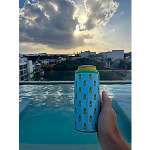 Tropical Drinkware -1 Slim Can Coozie - Insulated Slim Can Cooler for Tall Skinny Beer Cans - 12oz Truly Hard Seltzer Coozie Insulator - Metal White Claw Can Coozie