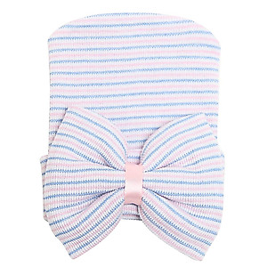 Zando Newborn Hospital Hat Toddler Beanie Baby Boy Girl Knot Headbands with Big Bows Infant Baby Nursery Caps White & Blue & Pink & Pink Blue White One Size