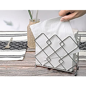 LEVIMETREE Silver Napkin Holder - Stainless Steel Napkin Holders for Tables Modern Serviette Holder Tissue Dispenser Perfect for Outdoor Events - Decorative Clear Cocktail Napkin Kitchen Décor