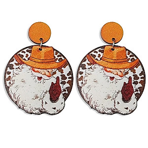 Zian Christmas Earrings Cowboy Hat Santa Earrings Round Wooden Earrings Christmas Jewelry Holiday Earrings