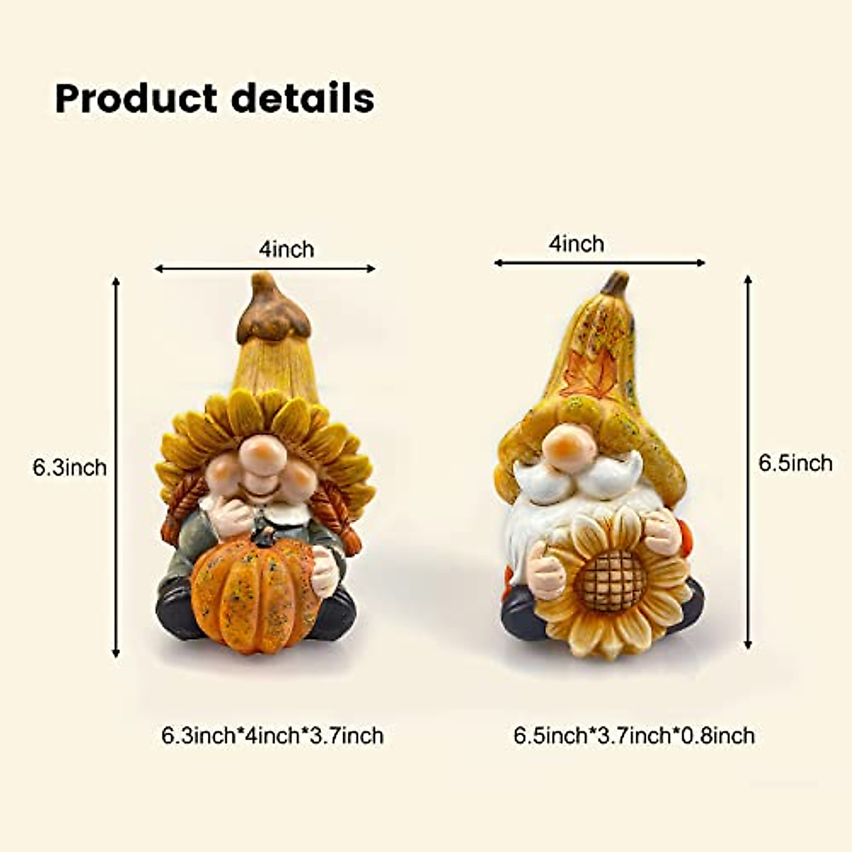 HONGLAND Garden Gnome Statue,2 Pack Resin Gnome Figurine Pumpkin Ornaments Outdoor Statues Home Decor for Fall Harvest Thanksgiving, Patio Yard Lawn Porch, Gardening Decor-6.5 Inch