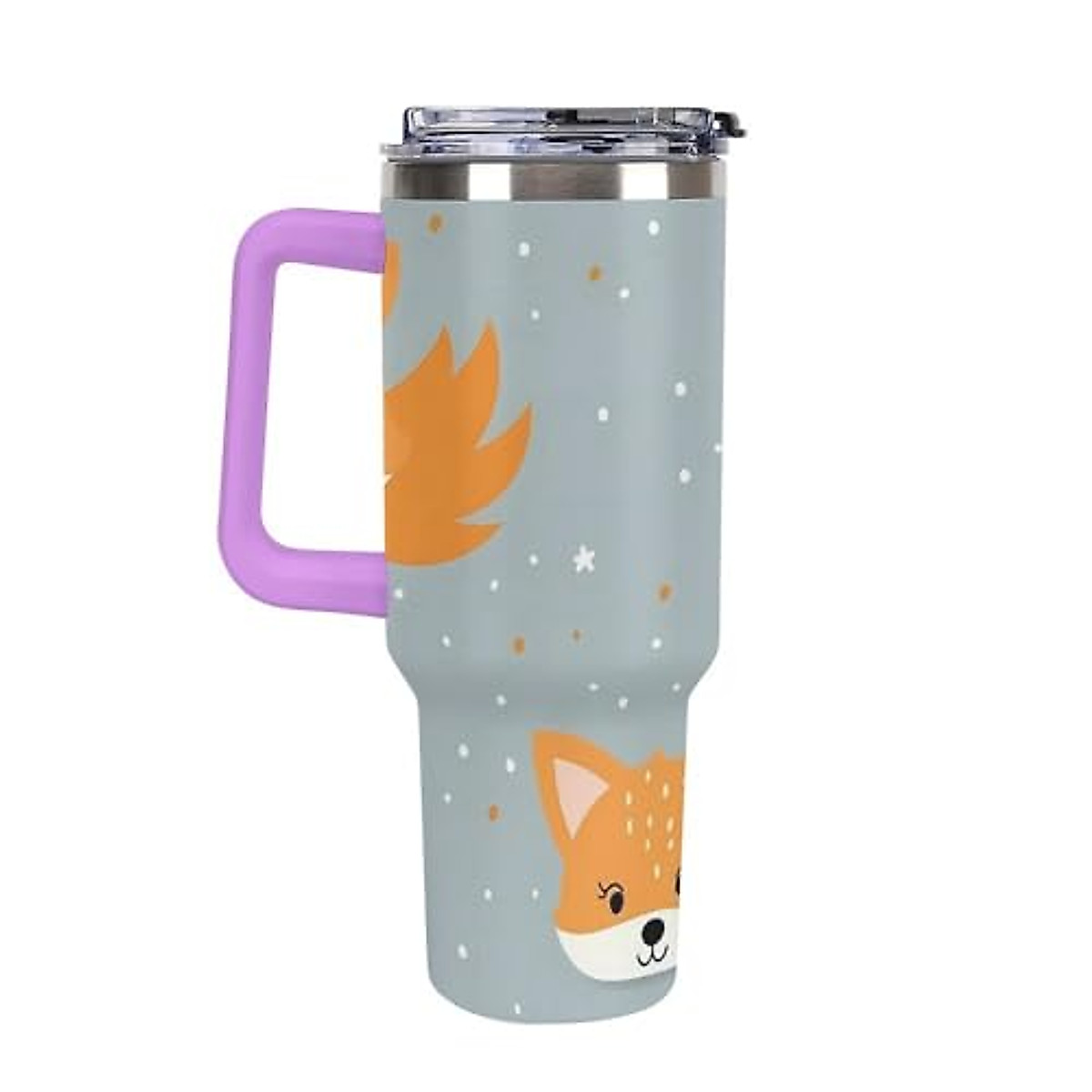 Cute Red Fox 40 Oz Car Cup Stainless Steel Travel Mug Leak-Proof Insulated Tumbler with Handle Violet-style