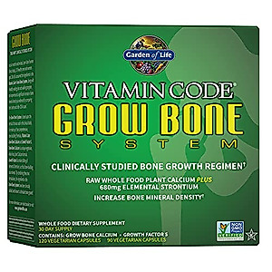 Garden of Life Calcium Supplement - Vitamin Code Grow Bone Made with Whole Foods, Strontium, Magnesium, K2 MK7, Vitamin D3 & C Plus Probiotics for Gut Health, 30 Day Supply
