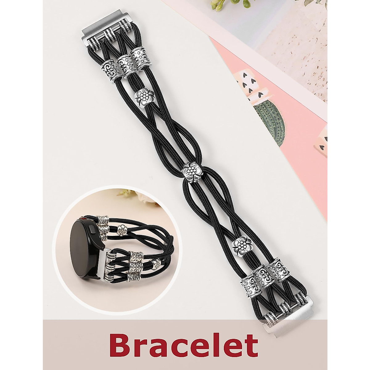 Beaded Bracelet Band Compatible with Samsung Galaxy Watch 6&5&4 40mm 44mm/Watch 6 Classic 43mm 47mm/Watch 5 Pro 45mm/Watch 4 Classic/Active 2/Watch 3 Women, 20mm TOYOUTHS Boho Stretchy Charms Solo