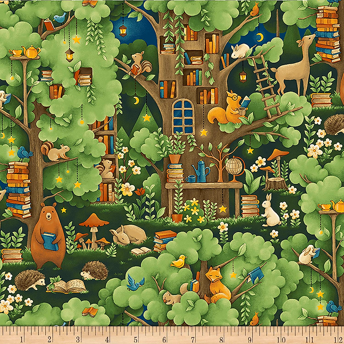 Paintbrush Studios Forest Fables Animal Village Green, Quilting Fabric by the Yard