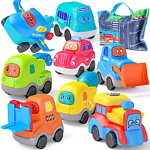 XQW Baby Toy Inertia Cars for Toddlers 1-3, 8 Pcs Push and Go Car Toys with Storage Bag, Kids Toys Car for Girls Boys,Educational Toys for 1 2 3 4 5 Year Old Boys Girls, Gift for Toddlers