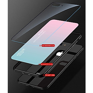 LUSHENG Case for Oppo Reno 2 Z/F, Gradient Color Tempered Glass Back Shell Soft TPU Edge Cover Phone Case, for Oppo Reno 2 Z/F (6.5") - Blue+Black