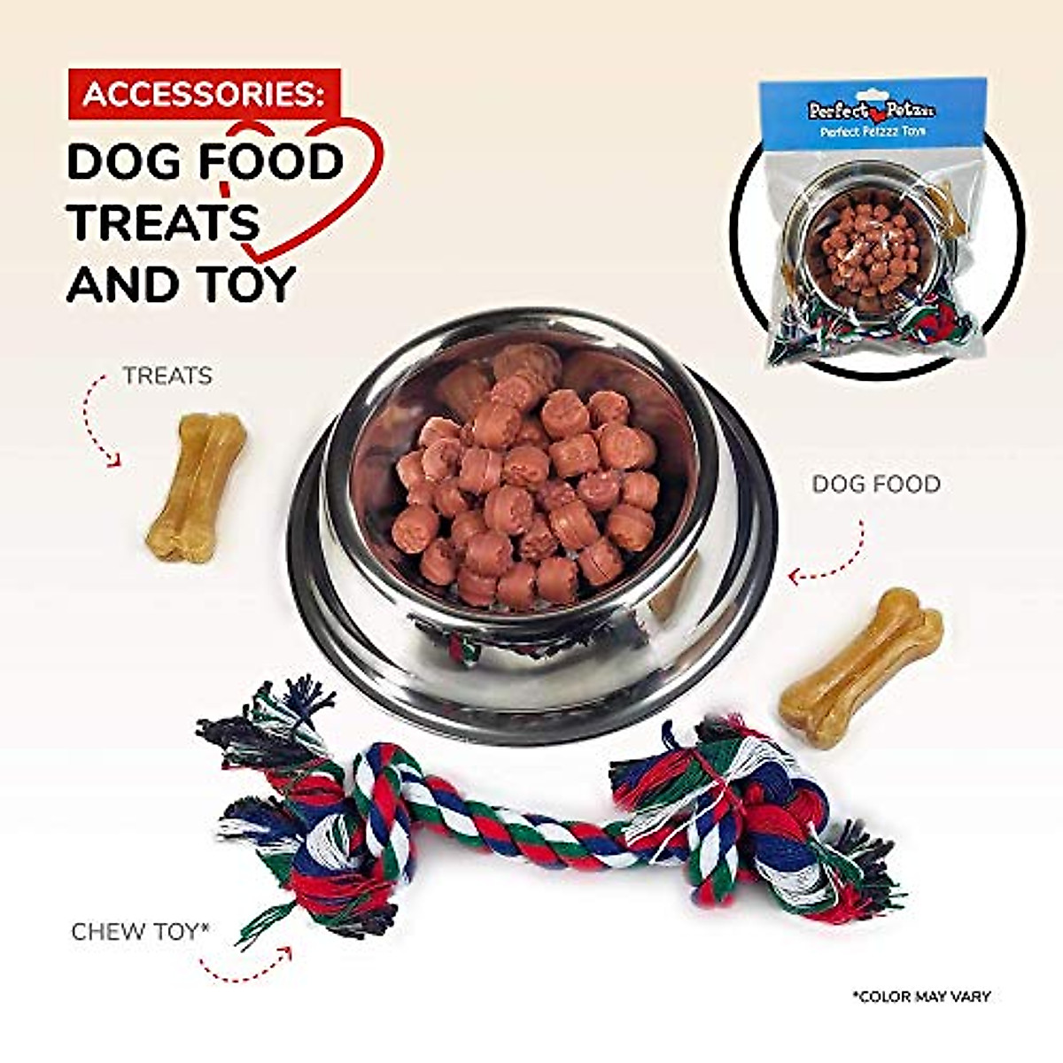 Perfect Petzzz Silver Bowl with Simulated Pet Food, Colorful Chew Toy for Lifelike Stuffed Interactive Pet, Dog Bones for Breathing Pets