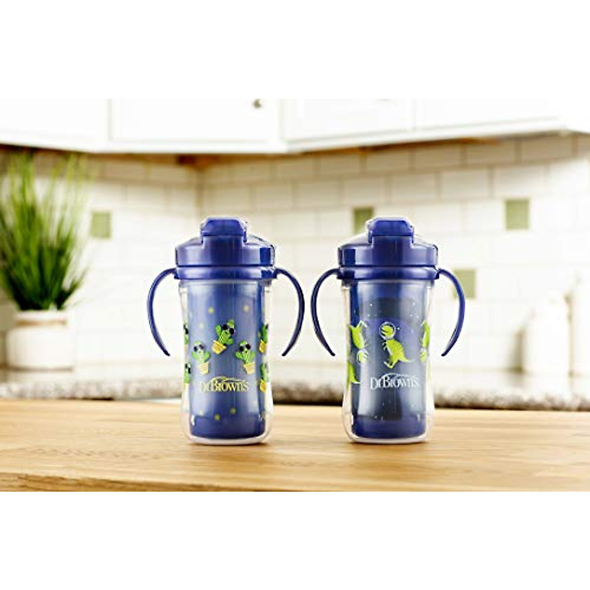 Dr. Brown's Milestones Insulated Sippy Cup with Straw and Handles - Blue - 10oz - 2-Pack - 12m+