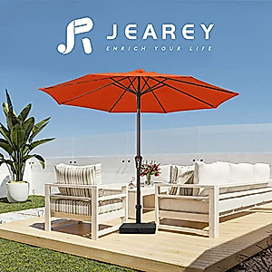 JEAREY 9FT Outdoor Patio Umbrella Outdoor Table Umbrella with Push Button Tilt and Crank, Market Umbrella 8 Sturdy Ribs UV Protection Waterproof for Garden, Deck, Backyard, Pool (Orange)