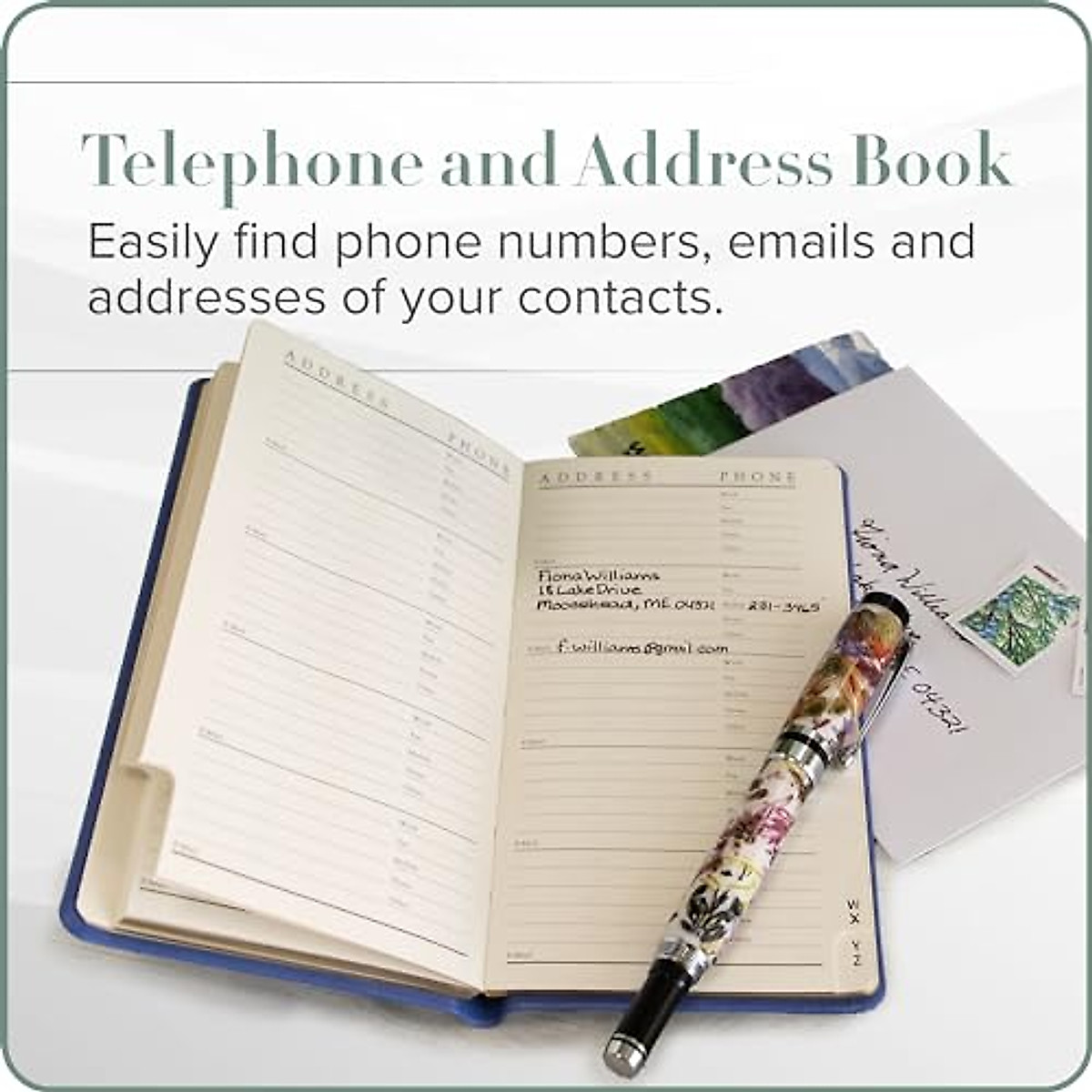 Gallery Leather Small Address Book with Alphabetical Tabs up to 403 Records, Leather Notebook Hardcover, Telephone and Address Books - 6 x 3.25 ", Key West Turquoise