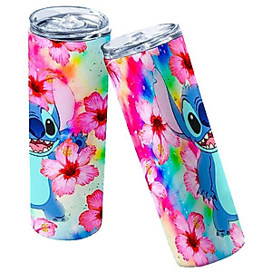 SupBo 20oz Skinny Tumbler With Lid and Straw, Gifts for Kids, Birthday Gifts, Travel Mug For Friends, Stainless Steel, Double Wall, Vacuum Sealed Travel Mug (Cute Stitch)