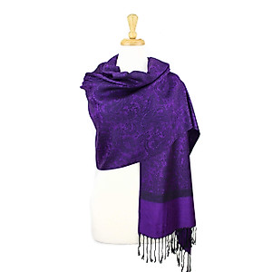 PASKMLNA Paisley Jacquard Pashmina Shawl Wrap Scarf Stole (Purple-black01872)