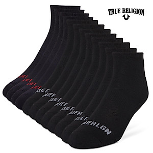 True Religion Mens Socks Low Cut No Show Socks for Men Premium Athletic Men's Socks 12 Pairs Black