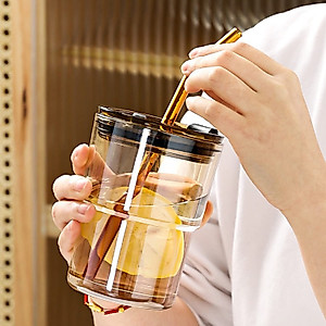 YKNAWOIR 14oz/400ml Tumbler Water Glass Cups with Lid and Straw,Glass Water Bottles Reusable Travel Tumbler Sealed Carry on, Drinking Iced Coffee Cups for Water Smoothie Tea Juice, Insulated Glass Cup