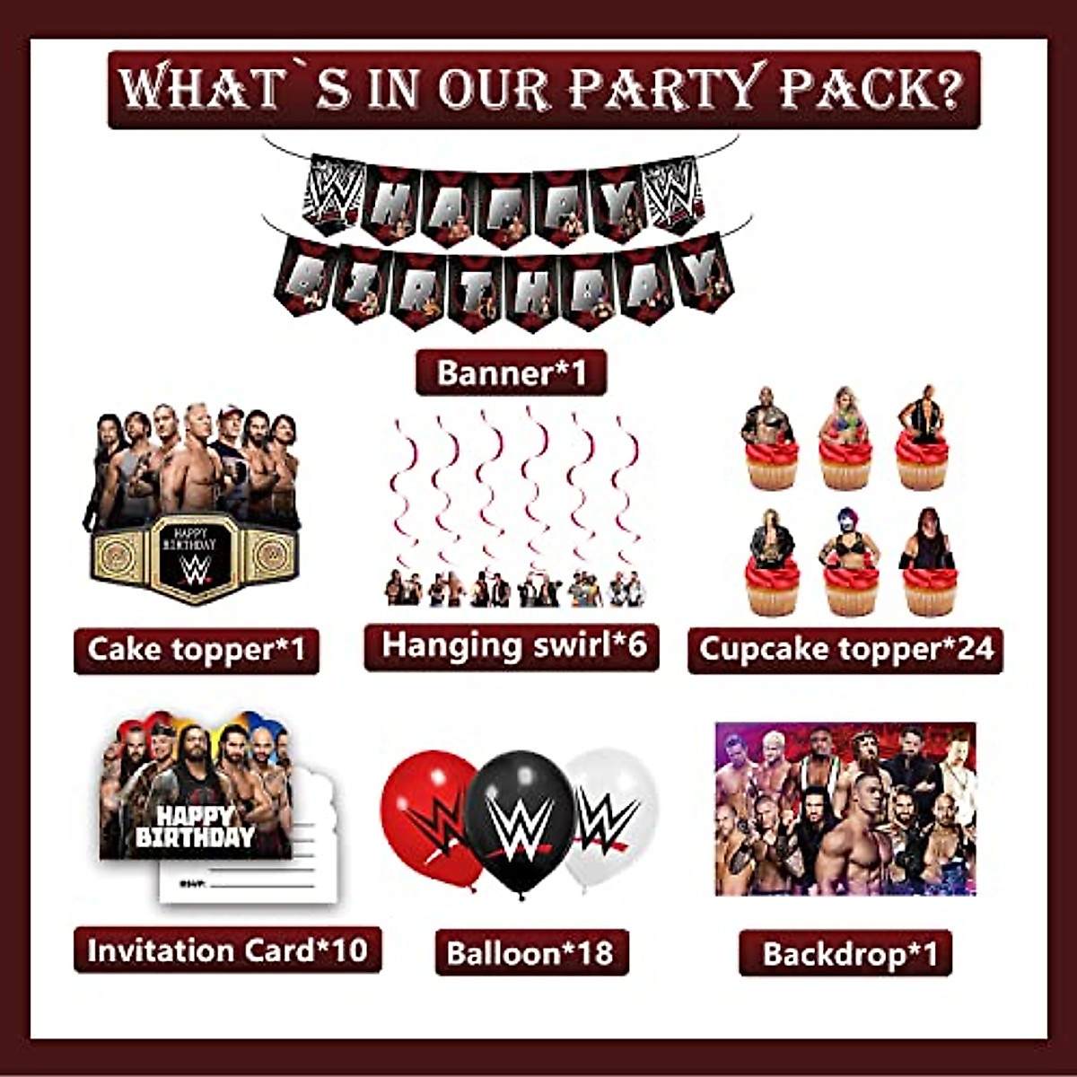 Wrestling Birthday Party Decorations, Wrestling Party Supplies Set Include Banners, Cake Topper, Cupcake Toppers, Balloons, Hanging Swirls, Invitation Cards, Background, Boxing Match Birthday Party Decorations for Boys