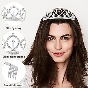 Sibba Diadems Tiaras Crown Princess Crystal Rhinestone Silver Crown Bride Wedding Headband Girls Queen Hair Accessories for Women Women Gifts Decoration Birthday Prom Holiday Costume Party Celebration