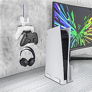 PS5 Wall Mount Kit, PS5 Wall Mount with Playstation 5 Controller Holder,Headphone hook and PS5 remote control storage box - PS5 Accessories Kit (NOT for PS5 Slim)