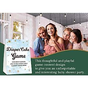 Baby Shower Game Set, Diaper Cake Games(1 Standing Sign + 50 Guessing Cards), Moon and Stars Guess How Many Diapers Party Game, Sleepover Theme Gender Reveal Party Favor Decor(A06)