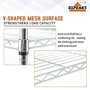 EzPeaks 5-Tier Chrome NSF Certified Storage Shelves, Heavy Duty Steel Wire Shelving Unit with Wheels and Adjustable Feet, Used as Pantry Shelf, Garage or Bakers Rack Kitchen Shelving (18"DX48"WX72"H)