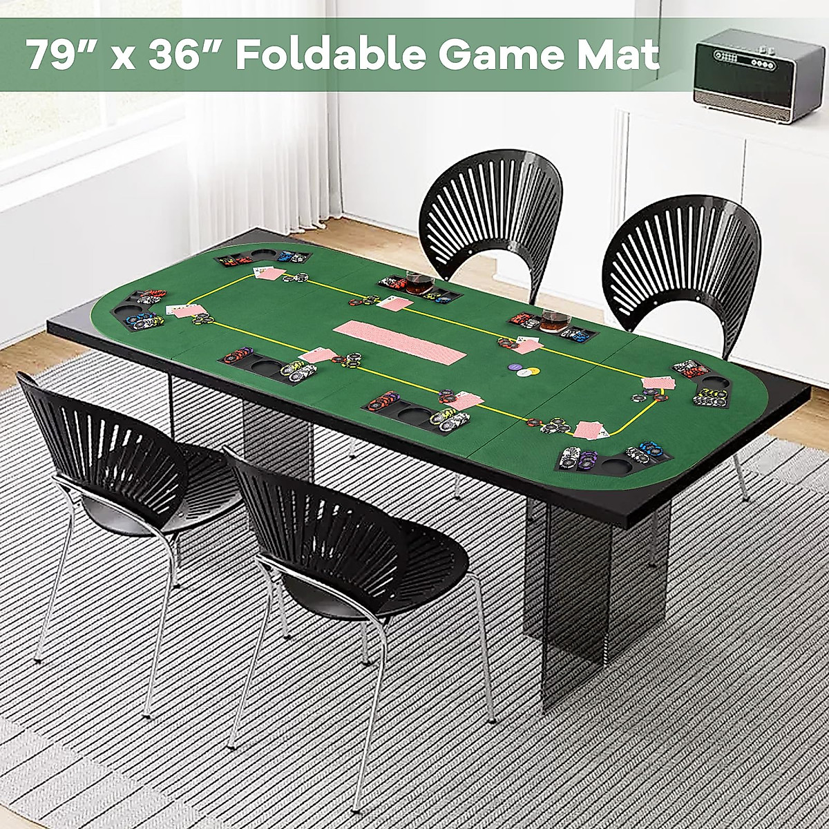 Giantex 79 x 36 Inch Poker Table Top, Foldable 8 Player Texas Holdem Poker Table Topper w/Carry Bag, Cup Holders, Chip Trays, Portable Anti-Slip Blackjack Card Board Poker Mat Layout for Casino