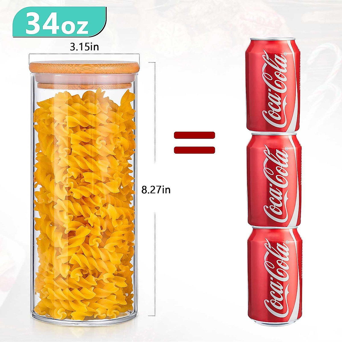 Homjoy 8 Pack Food Grade Glass Jars with Bamboo Lids, 34 FL OZ Airtight Glass Food Storage Containers with 104 Labels, Glass Flour and Sugar Containers for Flour, Sugar, Pasta,Coffee, Oats, Beans