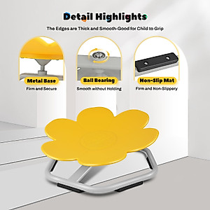 GCCSJ Kids Sensory Swivel Chair, Autism Kids Swivel Chair, Petal Sit and Spin Seat Balance Chair Indoor for Child Age 3+, Regulating Toddler’s Body Balance, Yellow Metal Base Non-Slip