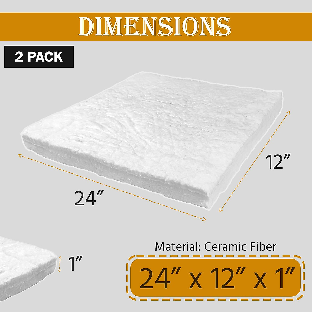 2 Pcs Ceramic Wool to Extend Burn Time – Ceramic Wool Wick Sponge Ceramic Fiber Insulation for Portable Tabletop Fire pits, Small Fireplaces, Bioethanol Fireplaces – 24” x 12” x 1” (Thick)