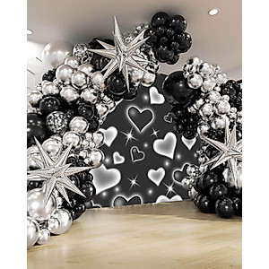 Mocsicka Black Heart 2000s Backdrop for Photoshoot Old School Photography Background 2000s Heart Valentine's Day 90s Banner Photo Booth Studio