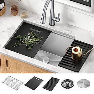 DELTA FAUCET Rivet 24-inch Workstation Laundry Utility Kitchen Sink Undermount 16 Gauge Stainless Steel Single Bowl with WorkFlow Ledge and a Kit of 5 Accessories, 95B9031-24SL-SS