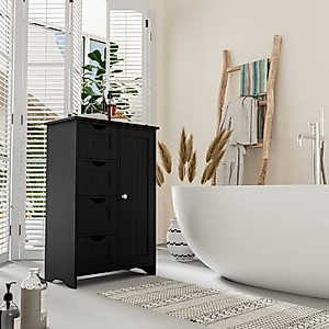 YESHOMY Bathroom Storage Cabinet, Side Free Standing Organizer with Large Space and Adjustable Shelves, Home Office Furniture for Multifunction in Living Room, Hallway, Kitchen, Bedroom, Black