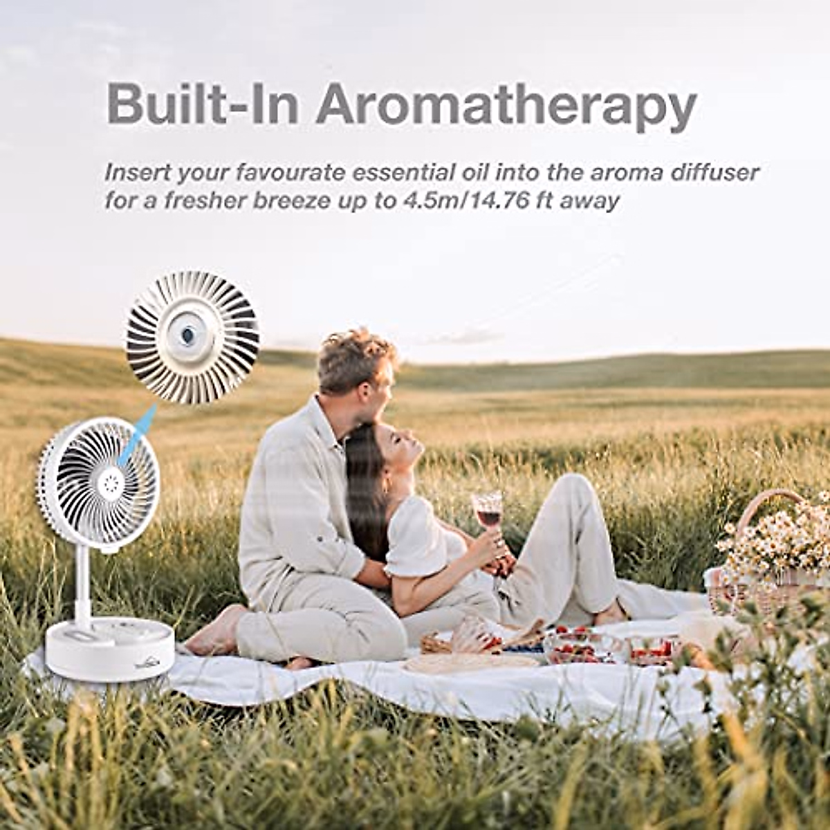 BC.HINGER 8-Inch Foldaway Oscillating Fan - Desk Table Fans Portable Air Circulator Travel Mini Fans Rechargeable Battery Operated, Pedestal Stand Floor Fan with Adjustable Height, 4 Speeds & Time Settings