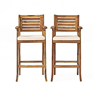 Christopher Knight Home Hermosa Acacia Wood Outdoor Barstools, 2-Pcs Set, Teak Finish