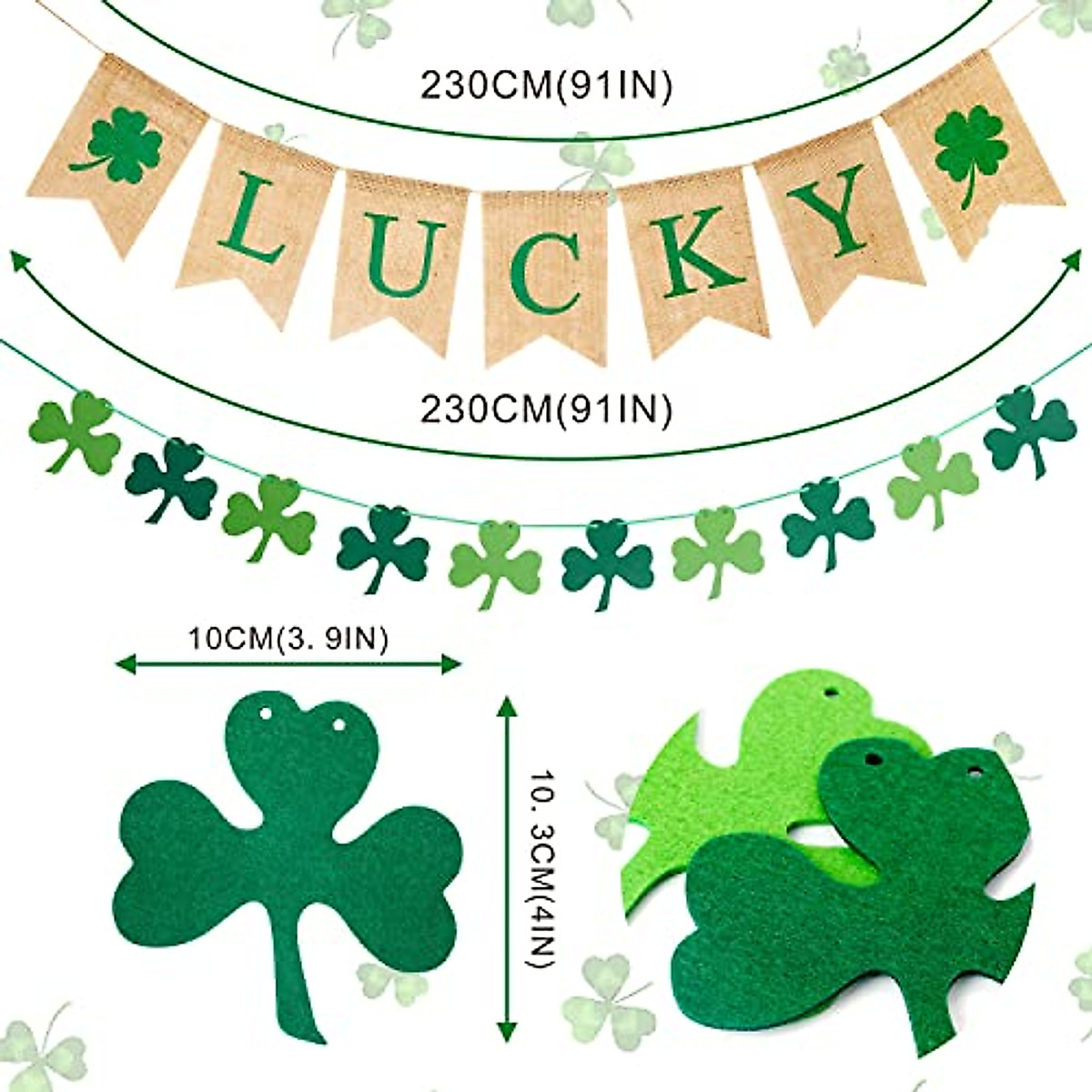 St Patricks Day Decorations, Irish Decor, Lucky Shamrock Garland Banner, for Holiday and Spring Felt – 3PC…