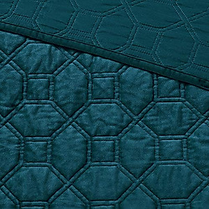 Madison Park Harper Quilt Set-Faux Velvet Casual Geometric Stitching Design All Season, Lightweight Coverlet, Cozy Bedding, Matching Shams, King/Cal King(104"x94"), Teal 3 Piece
