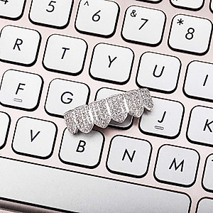 TOPGRILLZ Bottom Grills for Your Teeth Vampire Teeth Gold Diamond Grillz Teeth Iced out 18K Gold Plated Hip Hop Rapper Costume Extra Molding Bars(Silver 6 Teeth Bottom)