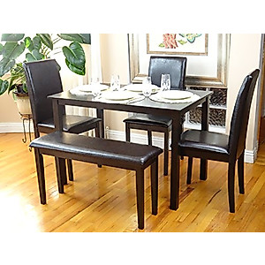 SunBear Furniture Dining Kitchen Solid Wooden Stained Bench Padded Seat Espresso Black Finish