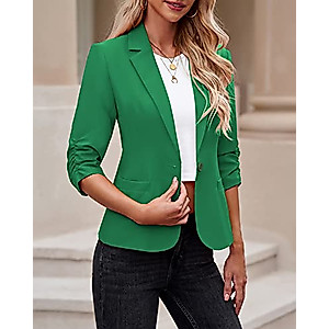 LookbookStore Jackets for Women Fashion Dressy 3/4 Sleeve Blazer for Women Blazers for Women Business Casual Summer Jackets for Women Lightweight Fashion Green Size Large Fits Size 12 / Size 14