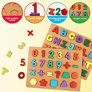 Puzzles for Toddlers, 2 Pack Wooden ABC Alphabet Number Shape Puzzles Toddler Learning Puzzles Toys Ages 1-3, Preschool Educational Toys Gift for Kids Boys Girls 2-4 Years Old