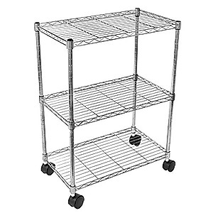 Simple Deluxe Heavy Duty 3-Shelf Shelving with Wheels, Adjustable Storage Units, Steel Organizer Wire Rack, Plug Version, 24.02”L x 13.78“W x 31.89”H, Chrome