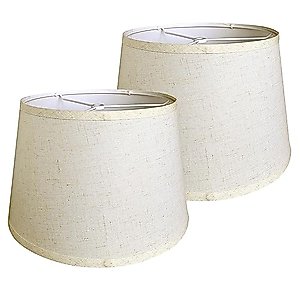 Lamp Shades Set of 2, Drum Lampshades for Table Lamps, Fabric Lamp Shade 9.8" Top x 11.8" Bottom x 7.8" High, Natural Linen Lampshade, Spider Fitter, Easy Assembly Required
